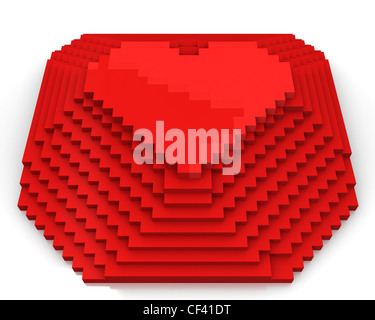Pyramid with heart on top made of red cubic pixels isolated on white ...