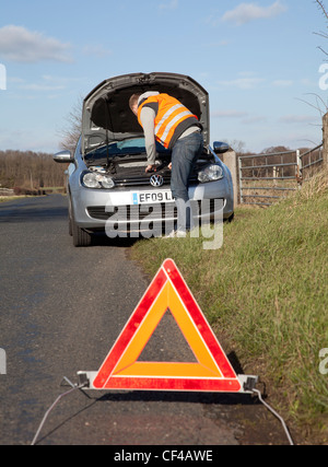 Mechanic Fixing Car by Roadside Stock Photo - Alamy