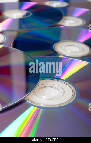 Vertical stack of compact DVD discs "Digital Versatile Discs" disks ...