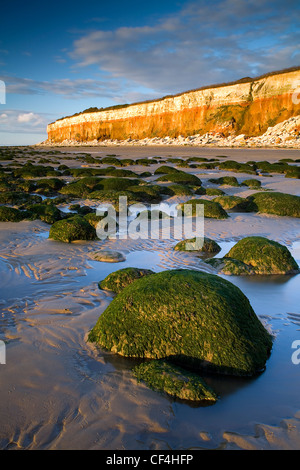 A view across rock pools to the cliffs beyond on Hunstanton beach Stock ...