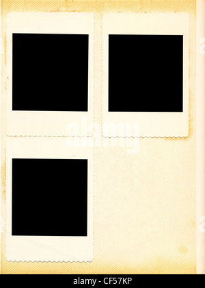 old empty photo frames, vintage blank photographic prints on wood with ...