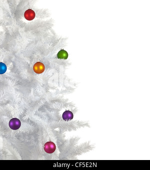 Colorful Christmas baubles on white background with hard shadows Stock ...