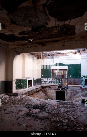 Interior view of arson damaged Guildford Hotel, showing floor above ...