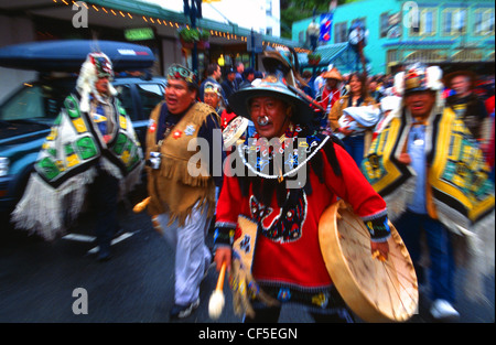 Native Alaskans in traditional dress in Juneau Alaska USA Stock Photo ...