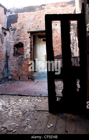 Interior view of arson damaged Guildford Hotel, showing floor above ...
