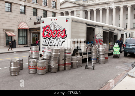 Beer delivery truck and kegs - USA Stock Photo - Alamy