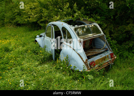 An old rusty Citroen 2CV abandoned in a hedgerow in Henfield Stock ...