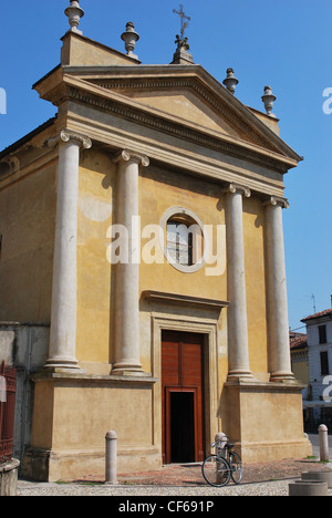 Yellow church facade in Castelleone, Cremona, Lombardy, Italy Stock ...