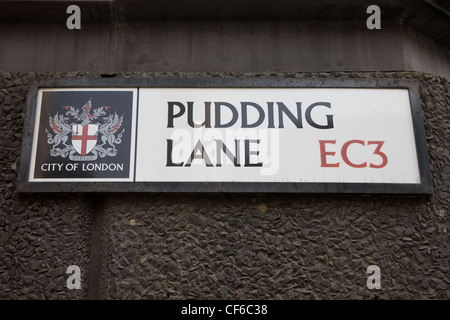 Pudding Lane sign in the City of London. It was in Thomas Farriner's ...