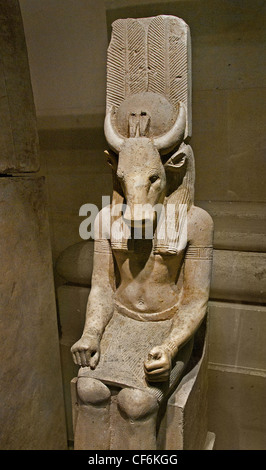Egyptian statue sculpture of god Montou with a bulls head, 332-30 BC ...