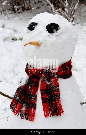 Snowman with coal eyes and tartan scarf Stock Photo - Alamy