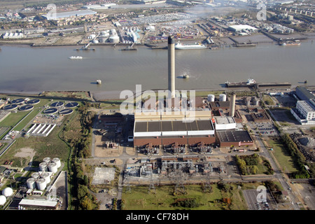 A airborne view of the Littlebrook power station and the Dartford QE II ...