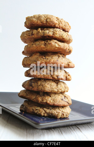 Tower of oatmeal cookies with chocolate chip isolated on white ...