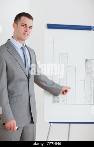 Businessman pointing at a chart Stock Photo - Alamy