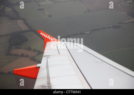 Easyjet aeroplane airplane wing view from inside Stock Photo - Alamy