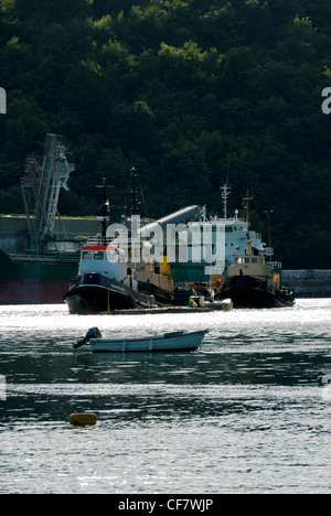 UK Cornwall Fowey Mixtow Pills green hull cargo ship Stock Photo - Alamy