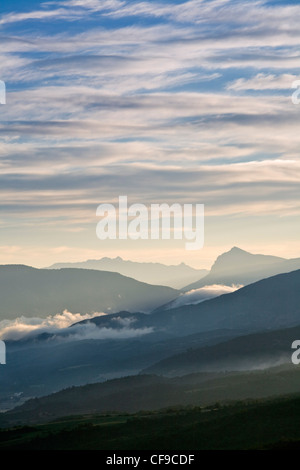 Dawn over Vallee de l'Asse and Alpes-de-Haute-Provence from Plateau de ...