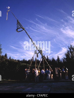 Midsommer: people putting up the midsommertree Stock Photo - Alamy