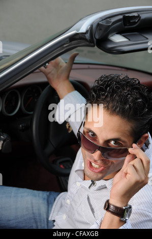 Man, playboy, sunglasses, gigolo, car, automobile, vehicle, vessel ...