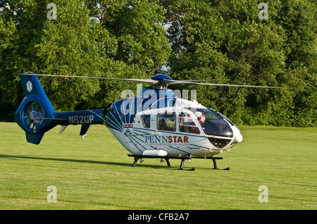 Lifeline emergency helicopter transporting patient to hospital Stock ...