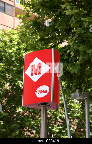 Barcelona, Spain TMB metro sign outside station. Metro sign with ...