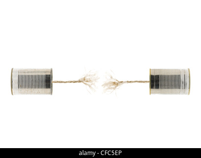 Tin can phone with broken string - communication issue concept Stock ...