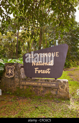 El Yunque National Forest, sign for the rainforest in Puerto Rico Stock ...