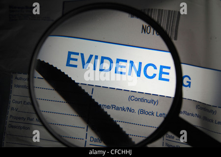 Back lit view of a British police Evidence Bag (as used in the UK) with ...
