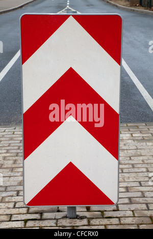 Traffic sign, red and white chevrons, warning sign, Oberhausen, Ruhr ...