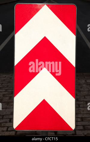 Traffic sign, red and white chevrons, warning sign, Oberhausen, Ruhr ...