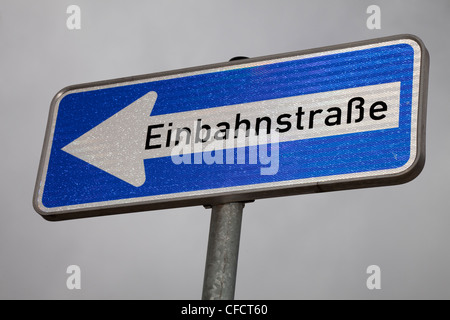 Einbahnstraße road sign (one way) in Germany. Close up of the street ...