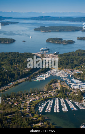 Aerial, Swartz Bay ferry terminal, North Saanich Marina, British ...
