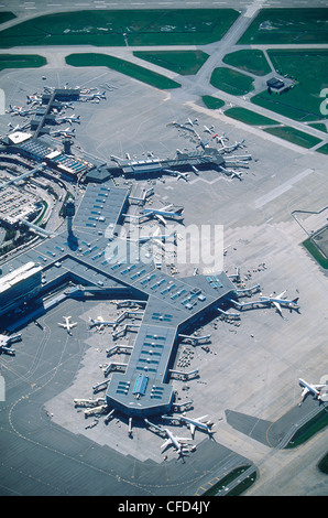 Aerial view of airport runway, Vancouver Island, British Columbia ...