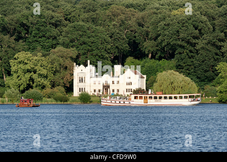 Havel, Tiefer See lake with passenger boat Fridericus Rex, Flatow Tower ...