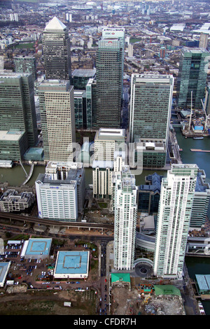 Aerial view of Canary Wharf with HSBC, Citibank, and Barclays buildings ...