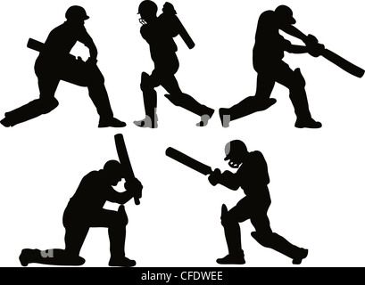 illustration of a cricket player batsman silhouette batting front view ...
