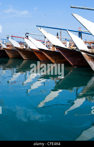 Bahrain, Manama city, the typical Dow boat in the fishermen harbour ...