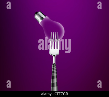 Forks around light bulb, on green background Stock Photo - Alamy
