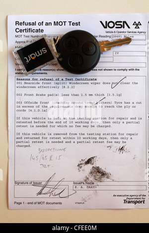 A British Refusal of an MOT Test certificate as issued by the VOSA ...