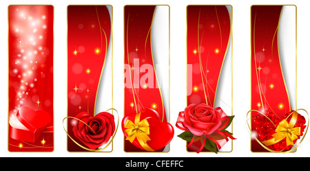 Collection of holiday banners with colorful gift boxes with bows Stock ...