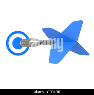 Dart board with blue dart isolated on white background. Top view Stock ...