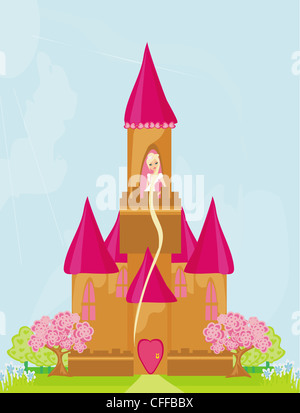 Illustration of princess in tower waiting for Prince Stock Photo - Alamy