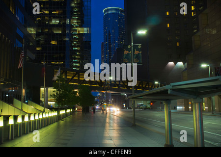 Houston downtown night scene on Mckinney Street at Main Street with ...