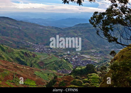Panorama of terrace fields and villages, Java, Bali, South Pacific ...