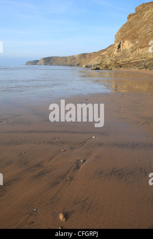 Rocky cliff at Watergate Bay, North Cornwall, England, UK Stock Photo ...