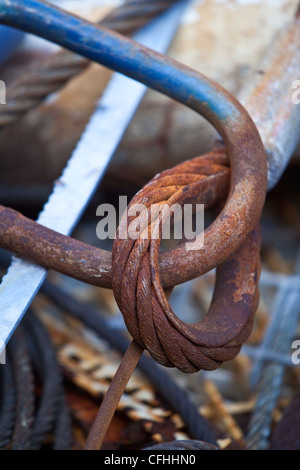 Close up of a corroded or broken wire rope left in waste skips Montrose ...