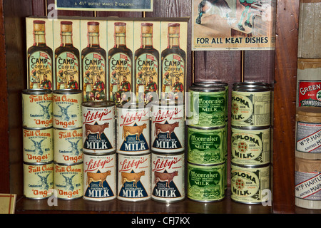 Tinned food and produce from a bygone era, old fashioned style general ...