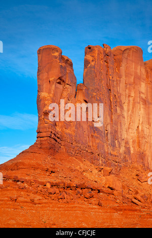 scenic view to monument valley with camel butte and blue sky, USA Stock ...