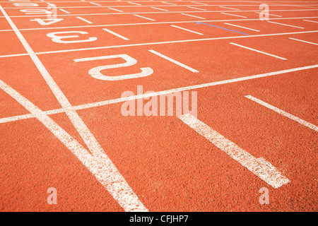Starting point with running track lane numbers Stock Photo - Alamy