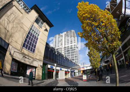 Brunel Tower building in town centre shopping area, Swindon, Wiltshire ...